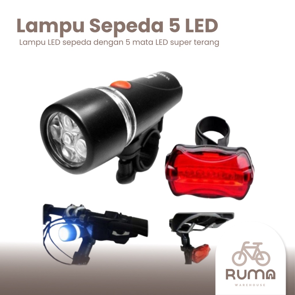 Jual Lampu Sepeda 5 LED Headlight Depan Belakang Handlebar Stang Sepeda ...
