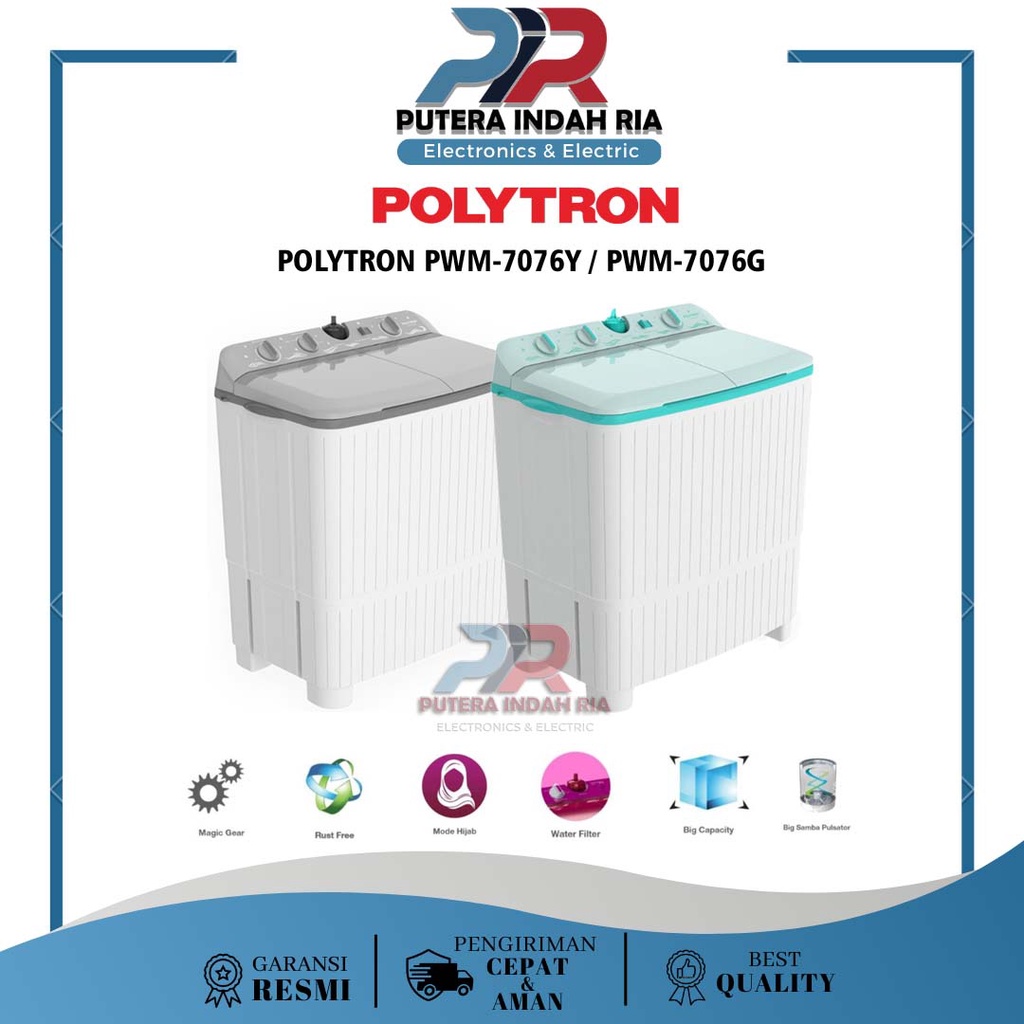 Jual Mesin Cuci POLYTRON 2 Tabung 7Kg PWM-7076 Y-G / PWM 7076 Samba Series | Shopee Indonesia