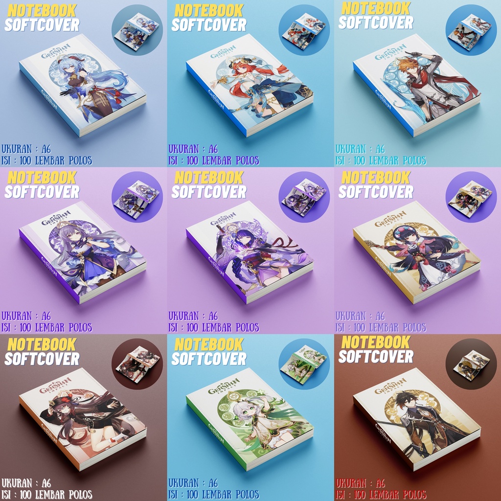 Jual Notebook /buku catatan / buku tulis soft cover genshin Impact ...