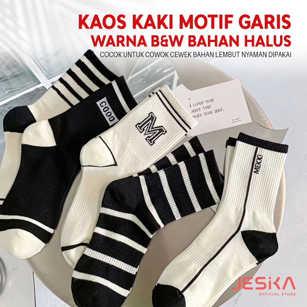 Jual Kaos kaki motif garis garis strip wanita cowok cewek casual laki ...