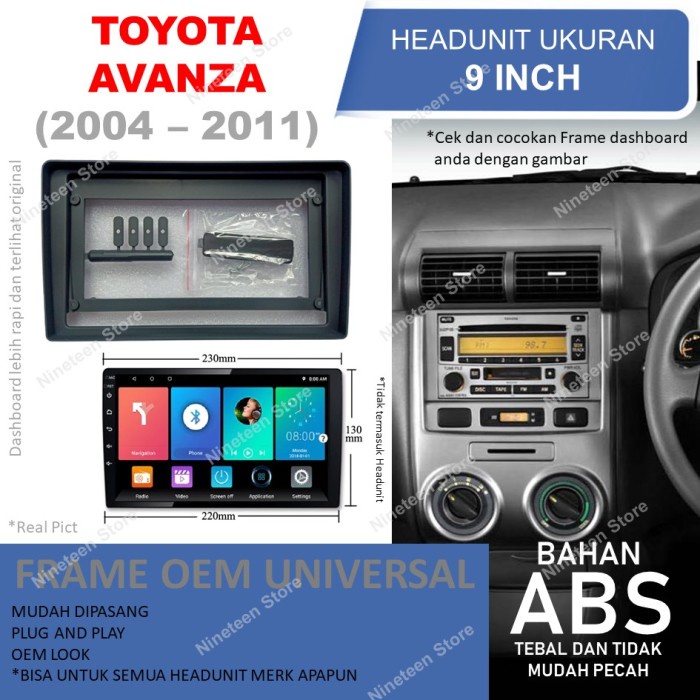Jual Frame Panel Toyota Avanza Daihatsu Xenia Head unit Android 9 Inch ...