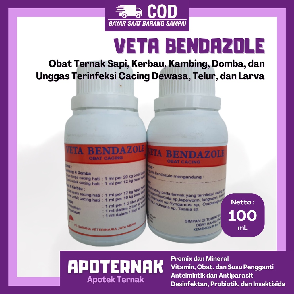 Jual VETA BENDAZOLE @100 mL | Obat Cacing Minum Ternak Untuk Sapi ...
