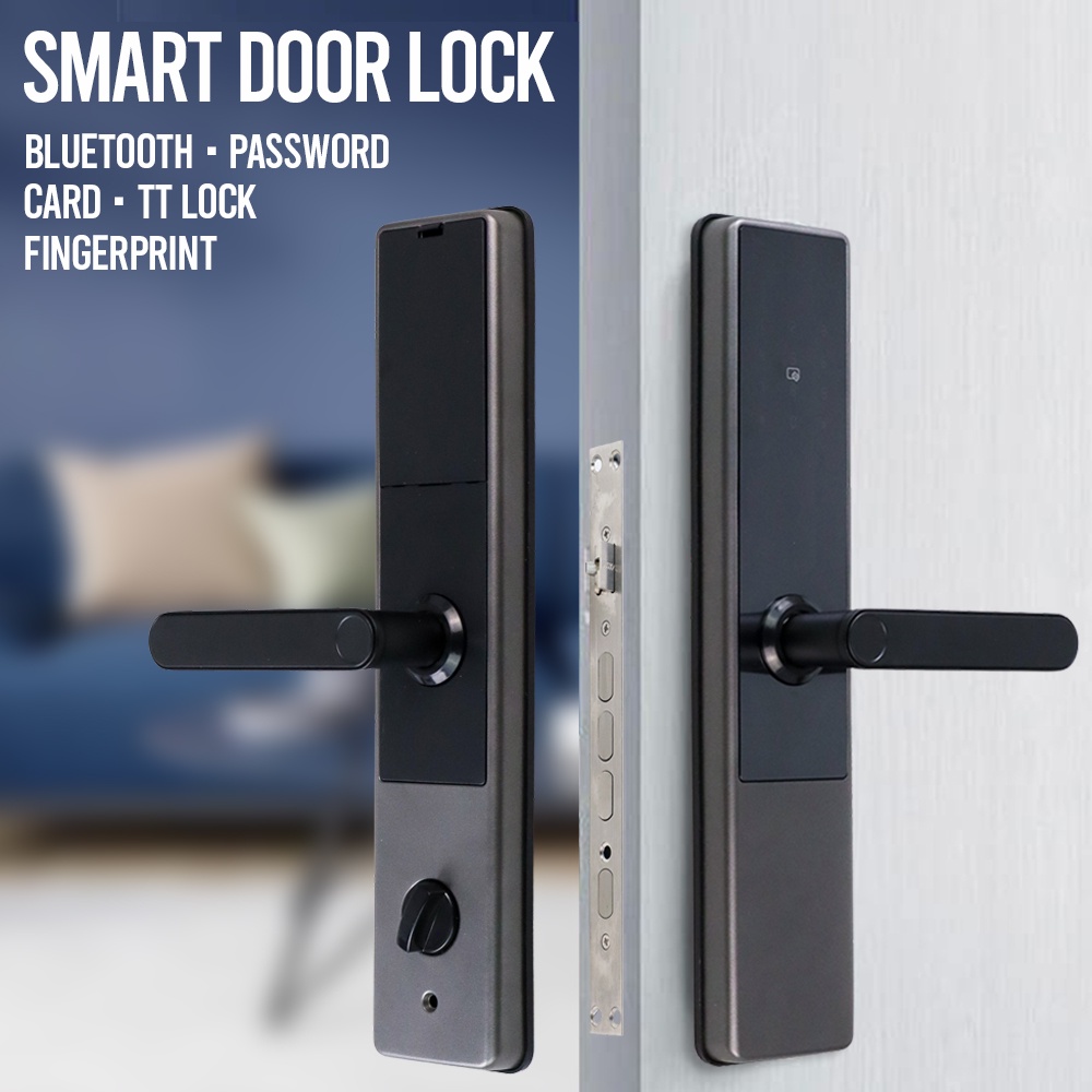 Jual Handle Pintu Akses Kantor + Deadlock Lengkap Smart Door Lock Bluetooth Password Fingerprint ...