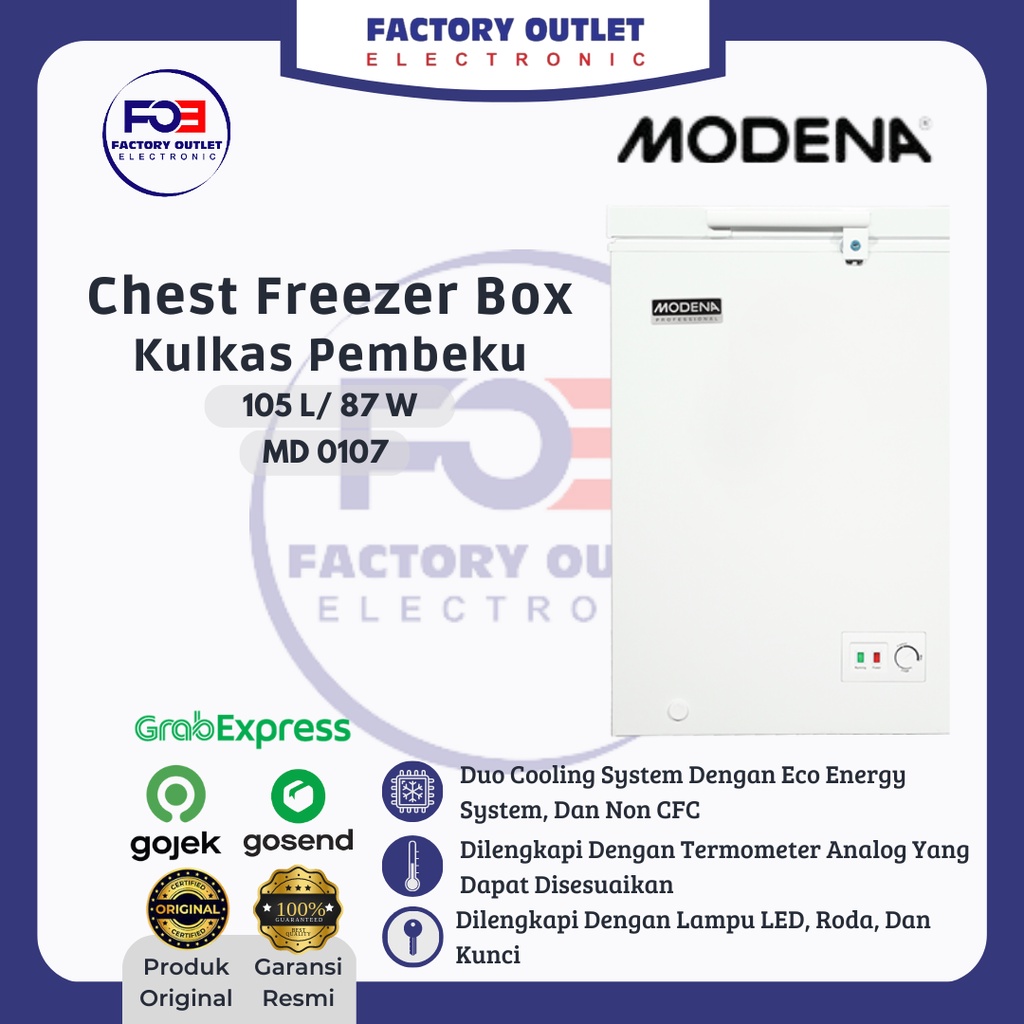 Jual Modena Chest Freezer Box MD-0107 Garansi Resmi 105 L ONLY ...