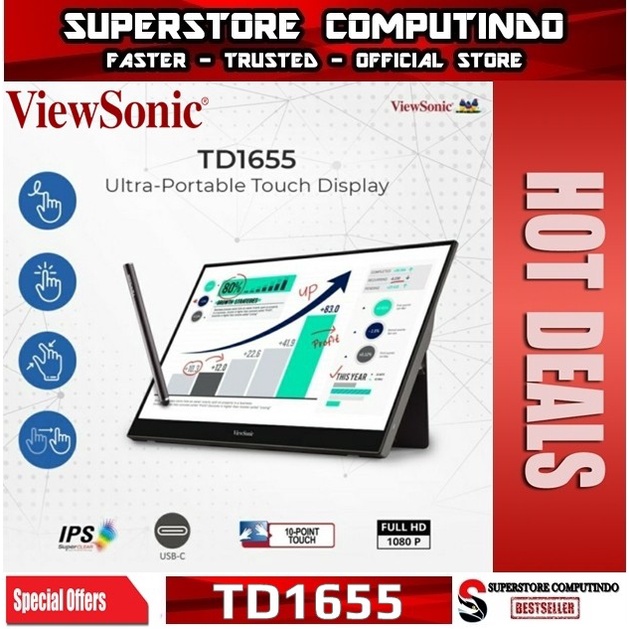 Jual Monitor LED Portable Viewsonic TD1655 15.6" IPS Touch USB-C Mini ...