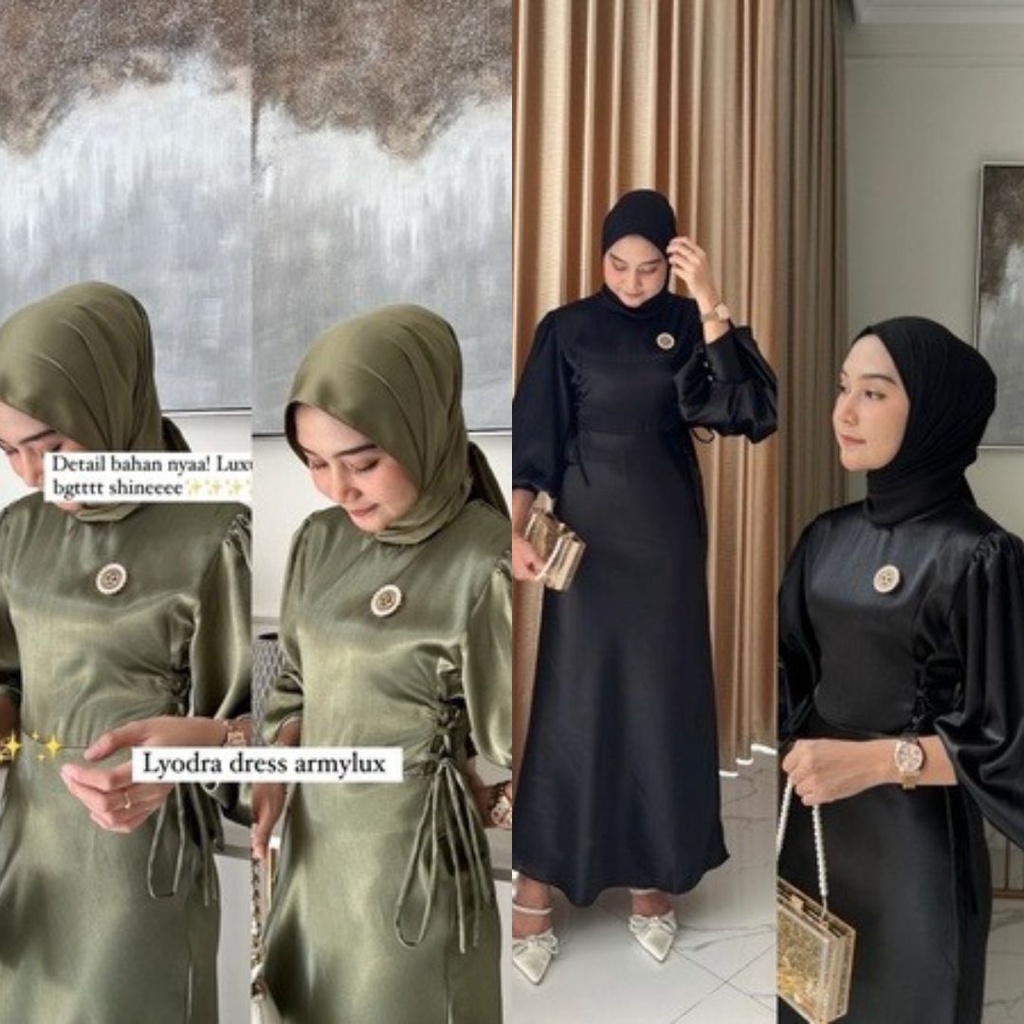 Jual LYODRA SATIN GAMIS HITAM POLOS SIMPEL ELEGAN DRESS KONDANGAN ...