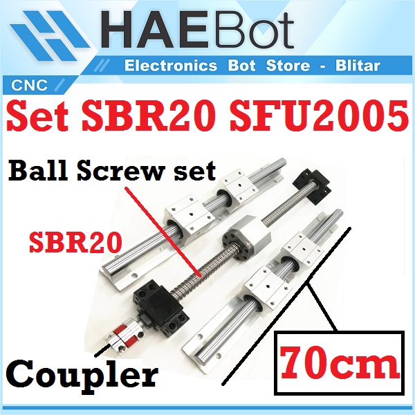 Jual [HAEBOT] Set Axis SBR20 SBR 20 Ballscrew SFU2005 70cm Rail Linear ...