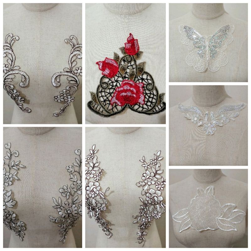 Jual Lace Bunga Bordir Renda Premium Patch Flower/Kerah Dada Baju Jajit ...