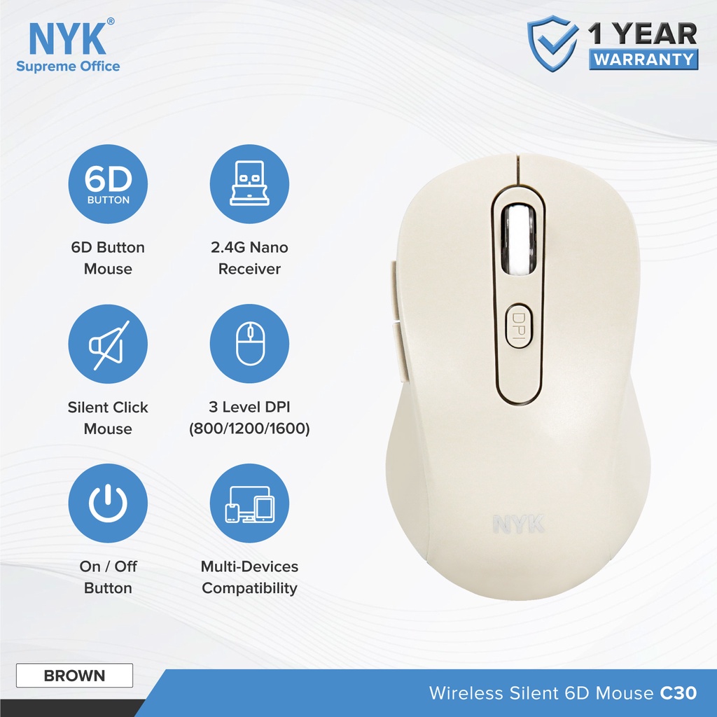 Jual Mouse Wireless NYK C30 Brown Pastel Silent Click | Shopee Indonesia