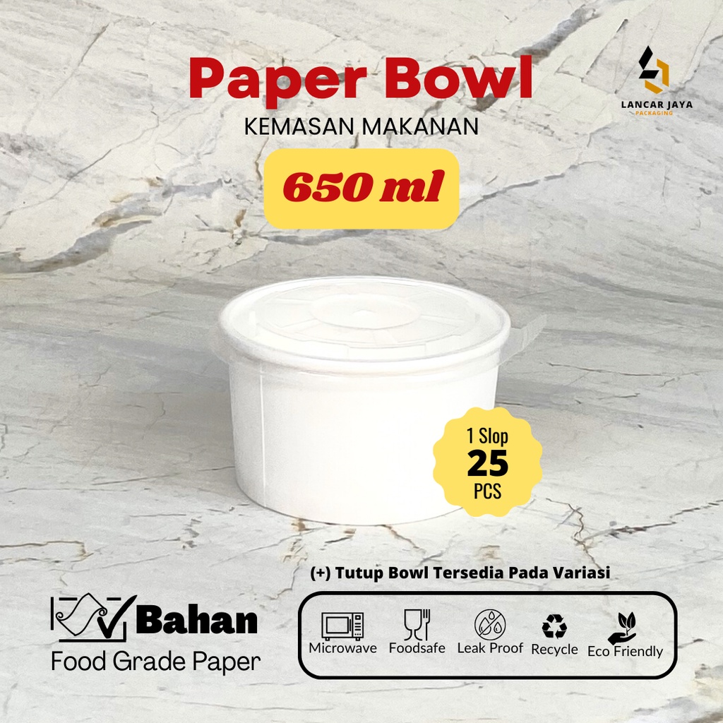 Jual Paper Rice Bowl Mangkok Kertas Nasi Kemasan Makanan 650 ML (22 Oz ...