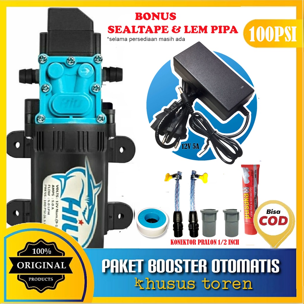Jual Paket Pompa Booster Otomatis Khusus Toren - Pompa Hiu 5LPM 100PSI ...