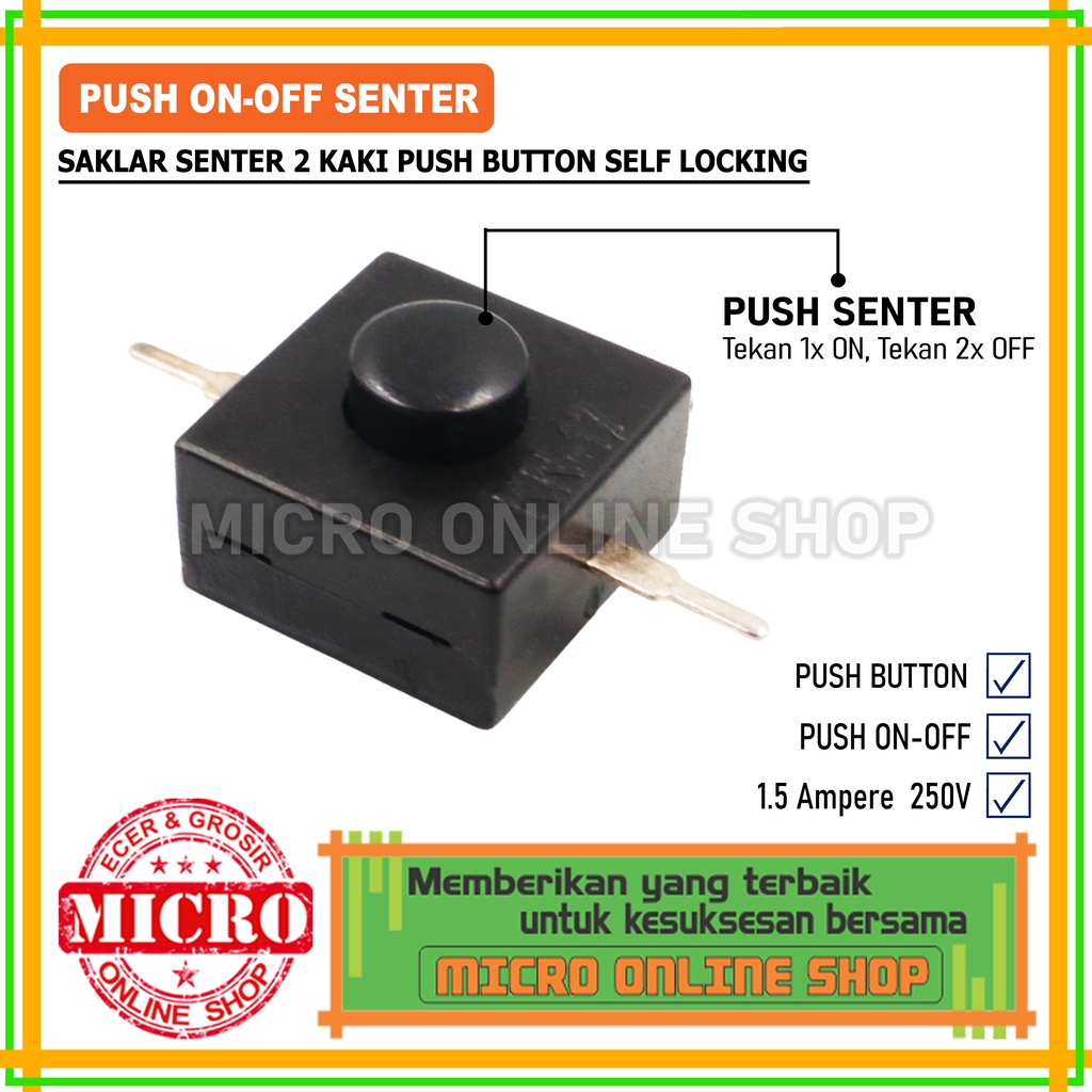 Jual PAKET 3 PCS Switch Push On-Off 2 Pin Saklar Senter On Off 2 Kaki Push Button Self Locking ...