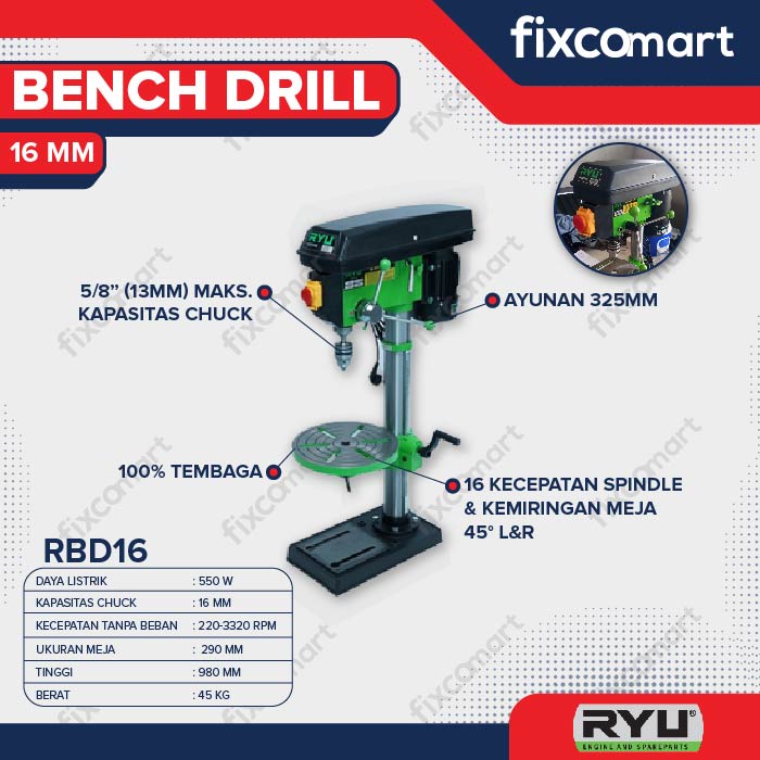 Jual RYU Mesin Bor Duduk Ryu Rbd 16 Bench Drill | Shopee Indonesia