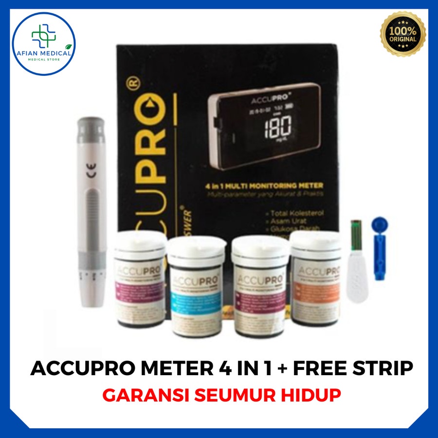 Jual Alat Accupro Meter 4 in 1 Tes Gula Kolesterol Asam Urat Hemoglobin ...