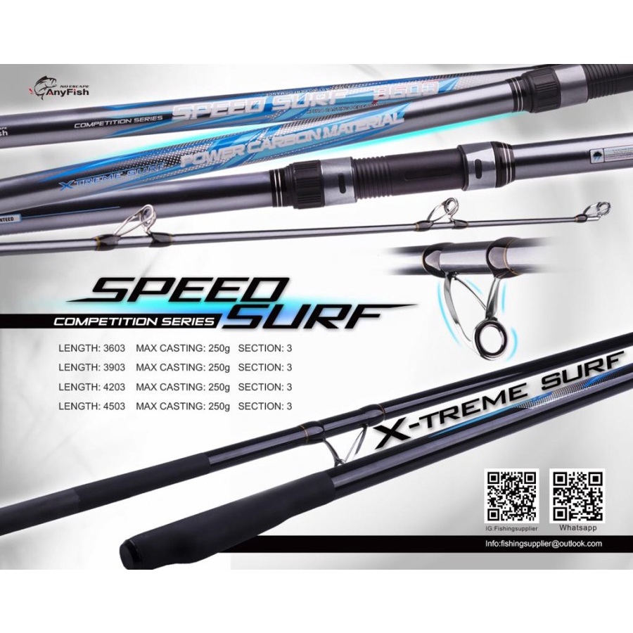 Jual Joran Surf Sambung 3 Anyfish Speed Surf 390 420 450 CW. 250gr ...