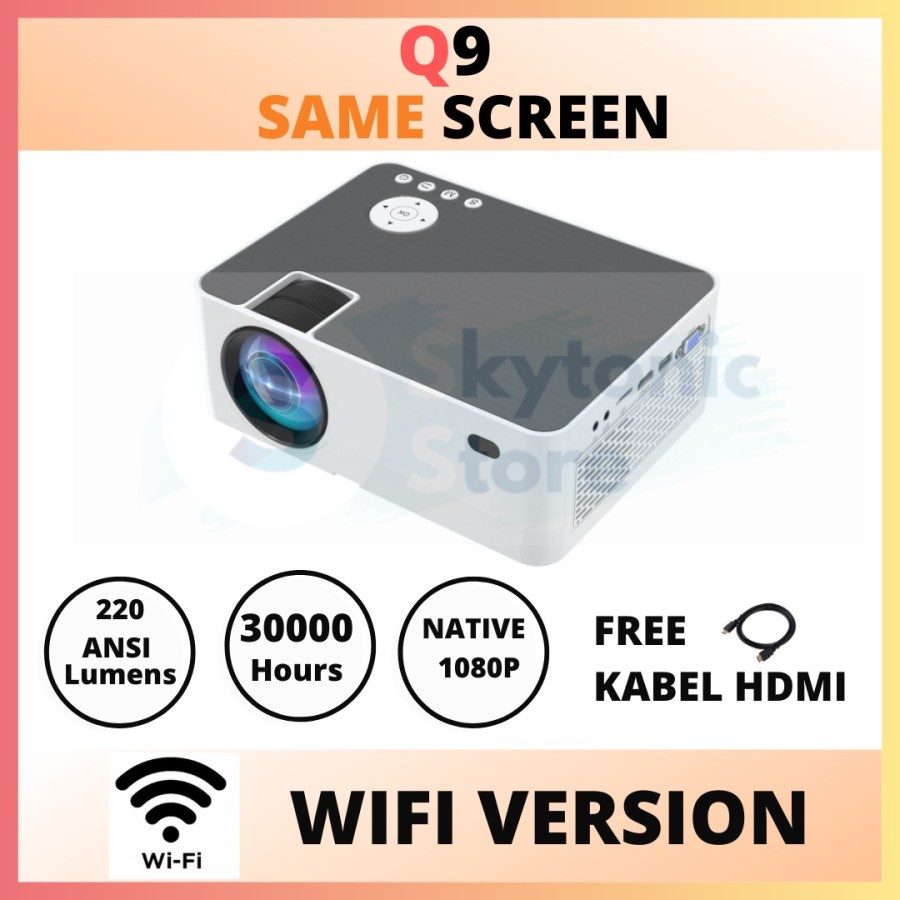 Jual Q9 Projector Wifi Same Screen Mirroring - Proyektor 220 ANSI ...