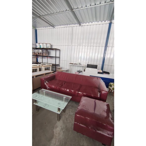 Jual SOFA 3 SEATER + PUFF STANDART MEJA KACA KAIN ROYAL | Shopee Indonesia
