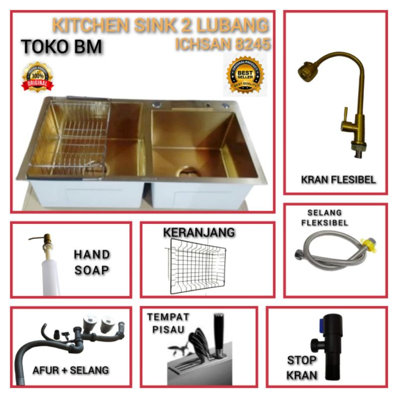 Jual kitchen sink ichsan 8245 gold/bak cuci piring 2 lobang 8245 gold ...