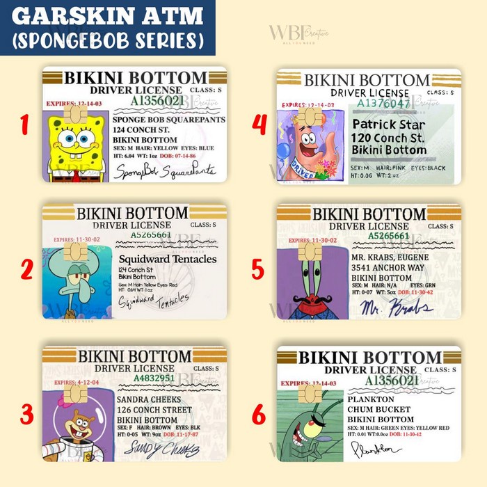 Jual STIKER ATM SKIN ATM GARSKIN ATM (MOTIF SPONGEBOB DRIVER LICENSE ...
