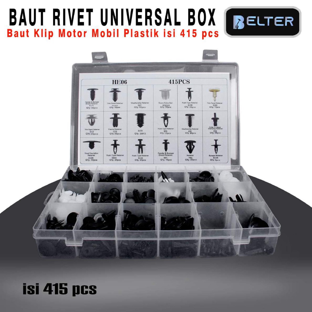 Jual 415 Pcs Baut Rivet Serbaguna/Plastik Bemper Clip/Bumper Rivet ...