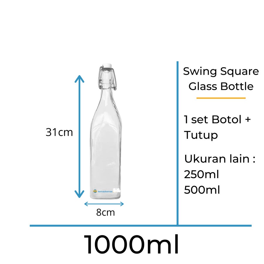 Jual 1000ML Botol Kaca Swing Square Bottle Premium Swing Jar Kotak ...
