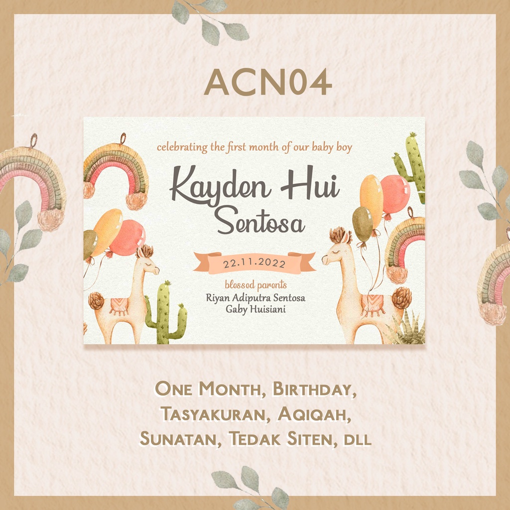 Jual Kartu Ucapan / Undangan Satu Bulanan One Month Baby Manyue Manyek Tasyakuran Selapan ...