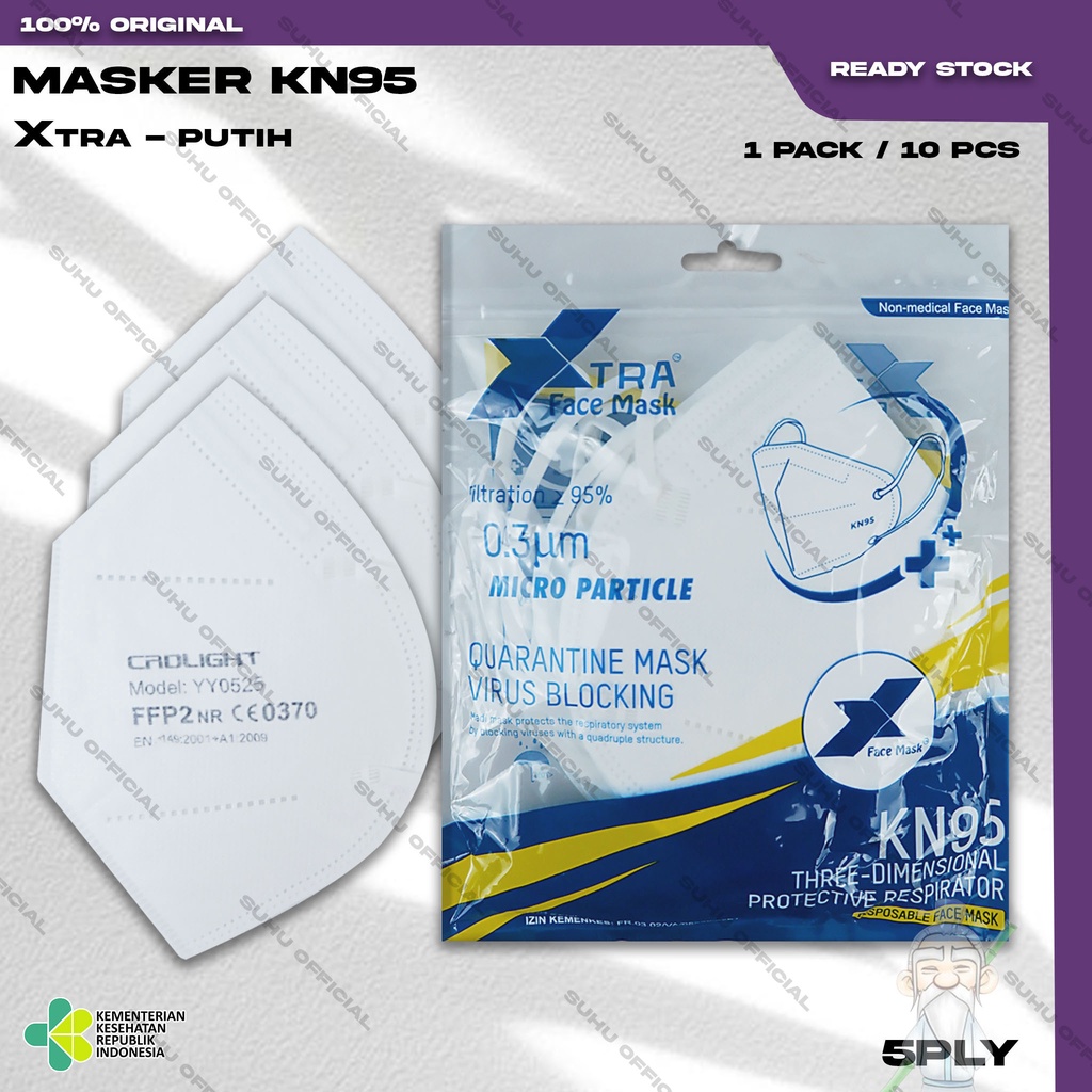 Jual Masker KN95 XTRA FACE MASK 5Ply Isi 10Pcs Warna Putih White KN 95 5 Ply Earloop Surgical ...