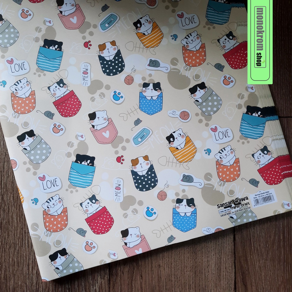 Jual Kertas Kado Sansan Wawa Kids Motif Cat Meow Cute Cream - Wrapping ...