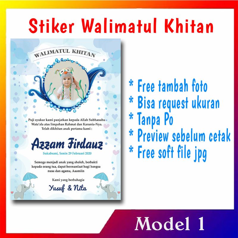 Jual sticker / kartu tasyakuran khitanan stiker walimatul khitan ...