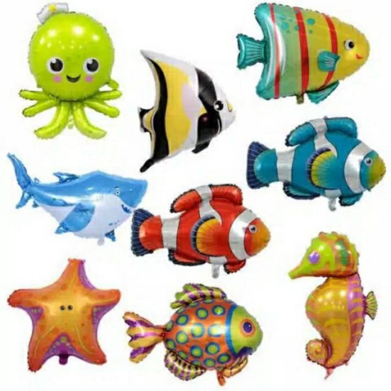Jual Balon foil karakter hewan laut sea animal binatang ikan shark hiu ...