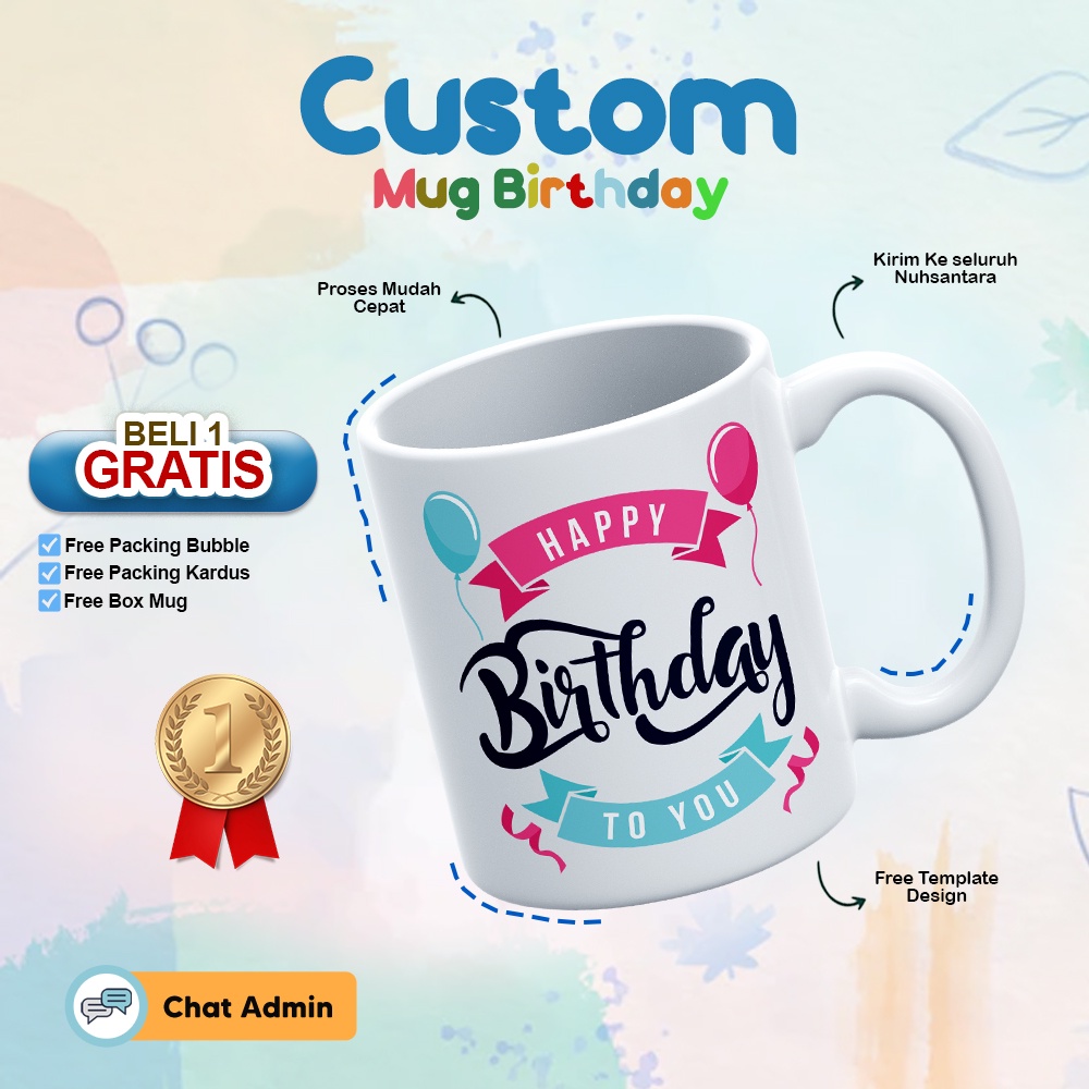 Jual HAPPY BIRTHDAY / CETAK CUSTOM MUG SELAMAT ULANG TAHUN / SOUVENIR ...