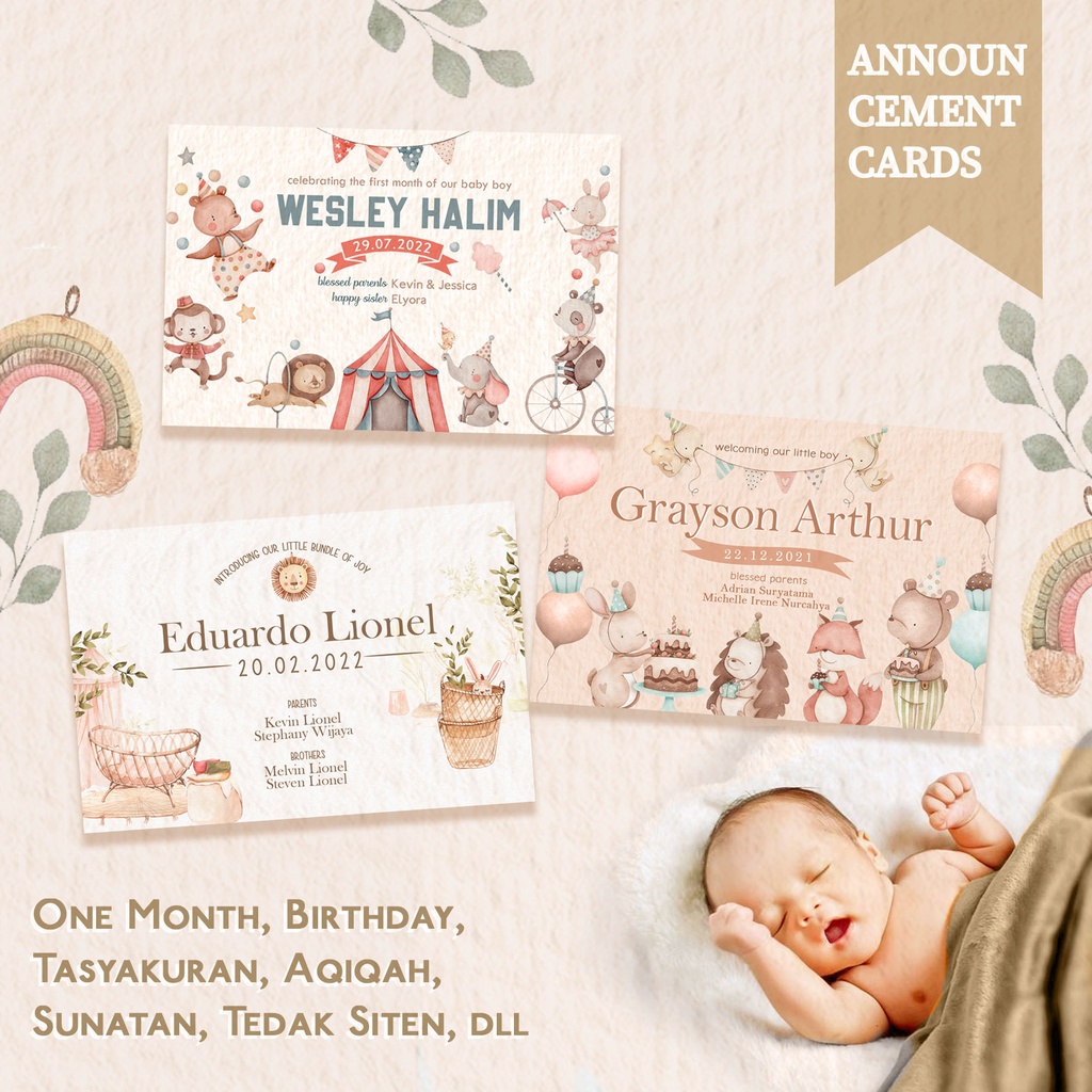 Jual Kartu Ucapan / Undangan Satu Bulanan One Month Baby Manyue Manyek ...