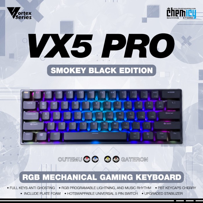 Jual Terlaris Vortex Series Vx5 Pro Smokey Rgb Hotswap Mechanical ...