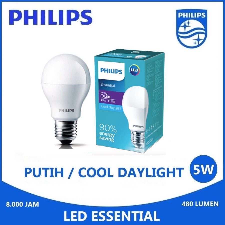 Jual Philips LED Bulb Essential 5 Watt Cool Daylight Putih | Shopee ...