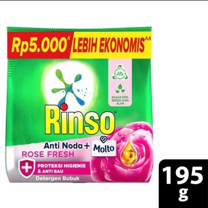 Jual Rinso Molto Bubuk 195 gr / Deterjen Rinso Anti Noda + Molto ...