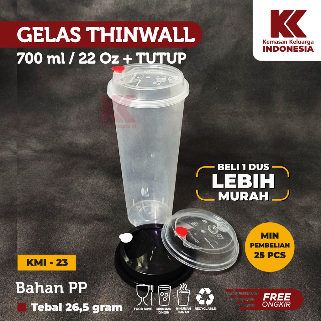 Jual CUP INJECTION 22oz 700ML + TUTUP / GELAS THINWALL / GELAS INJECT ...