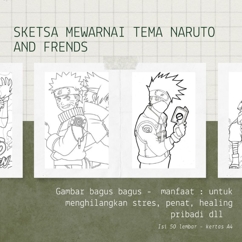 Jual Sketsa Mewarnai Tema Naruto And Friends Isi 50 Lembar - Buku ...