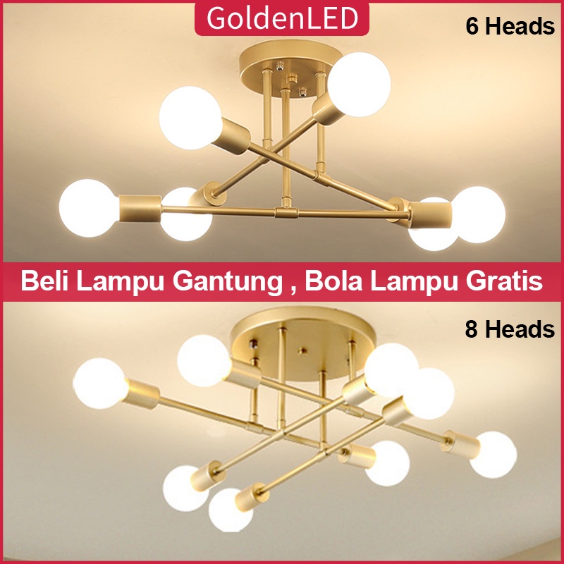 Jual Golden LED Lampu Gantung Lampu Hias Rumah 6 /8 Led E27 Industrial ...