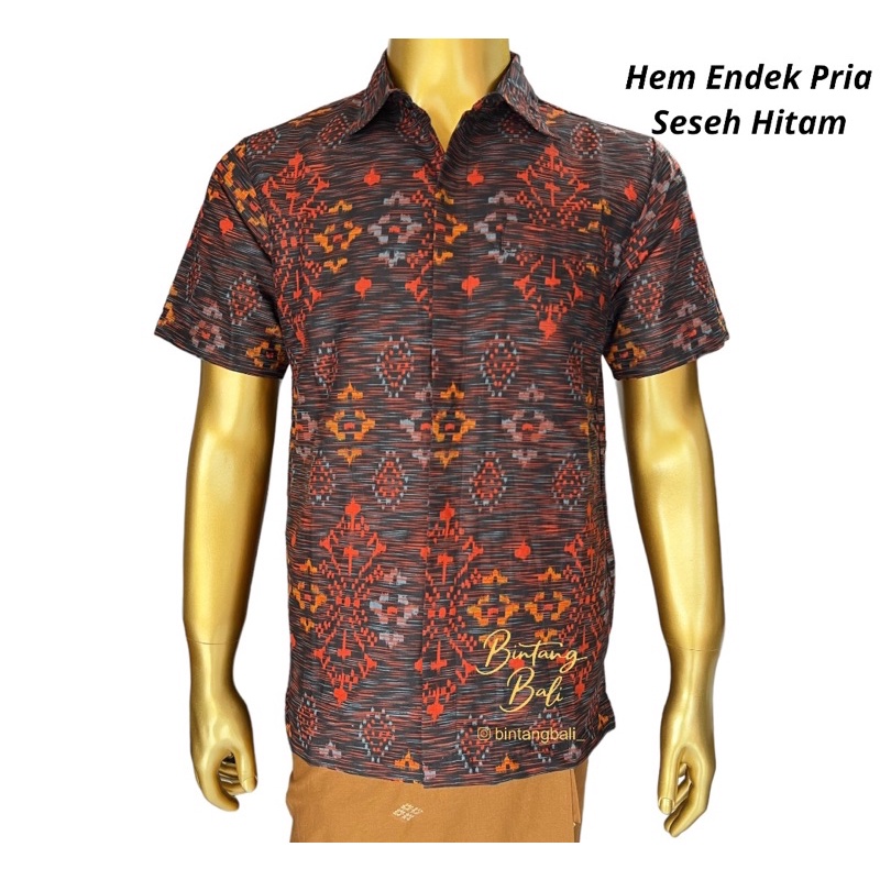 Jual Kemeja Endek Bali Katun Pria Laki Laki Lengan Pendek Motif Seseh ...