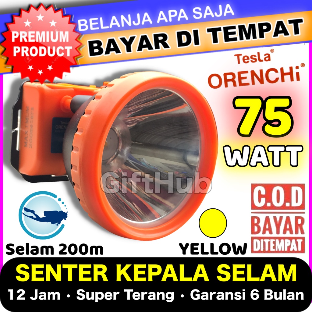 Jual TesLa Senter Kepala Selam 75 Watt TLKS-2551n Diving Nyelam 75W LED ...