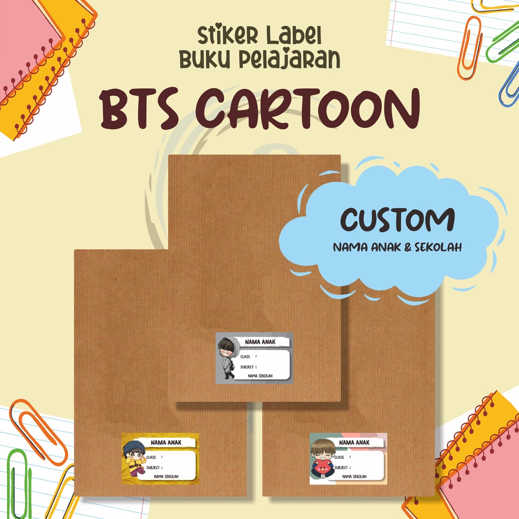 Jual ( 30pcs ) Stiker Label Buku Pelajaran TEMA BTS CARTOON / Stiker ...