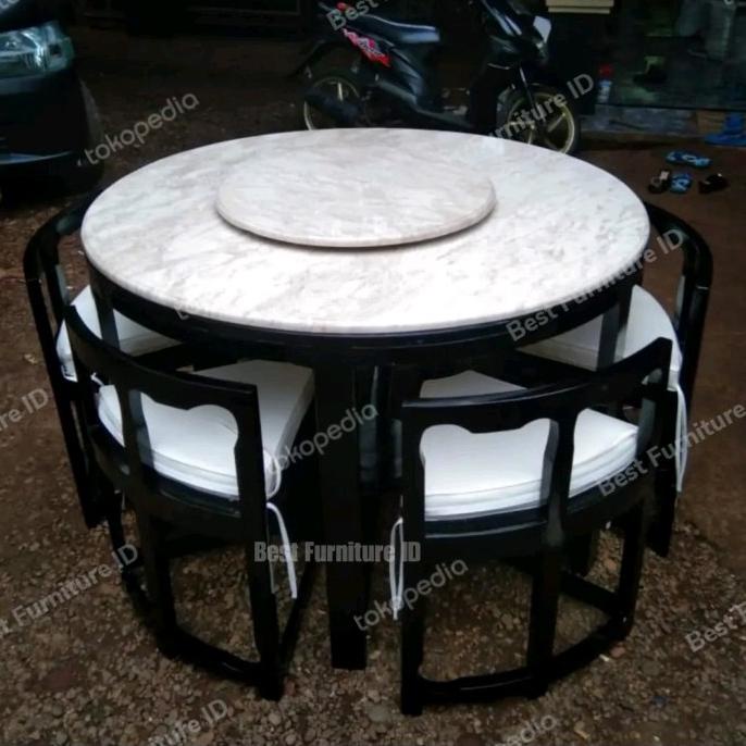 Jual Meja Makan Bulat 6 Kursi Marmer dengan Putaran Tengah | Shopee ...