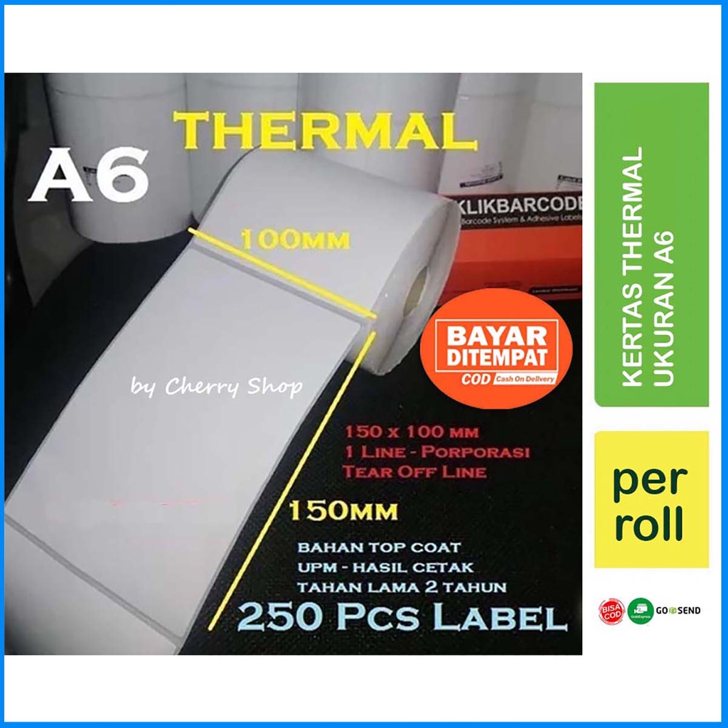 Jual [KERTAS THERMAL] KERTAS STICKER LABEL PRINTER BARCODE 100 X 150 MM ...