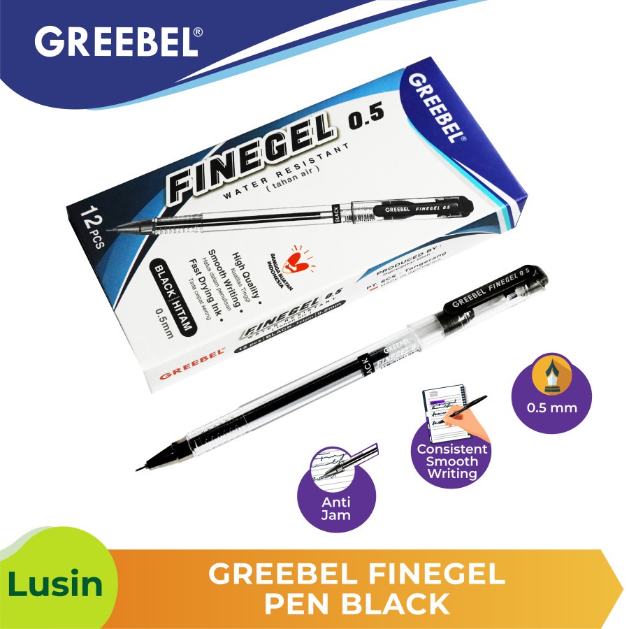 Jual GREEBEL Pen Pulpen Bolpoin Ballpoint BALLPEN FINE GEL - BLACK 12 ...