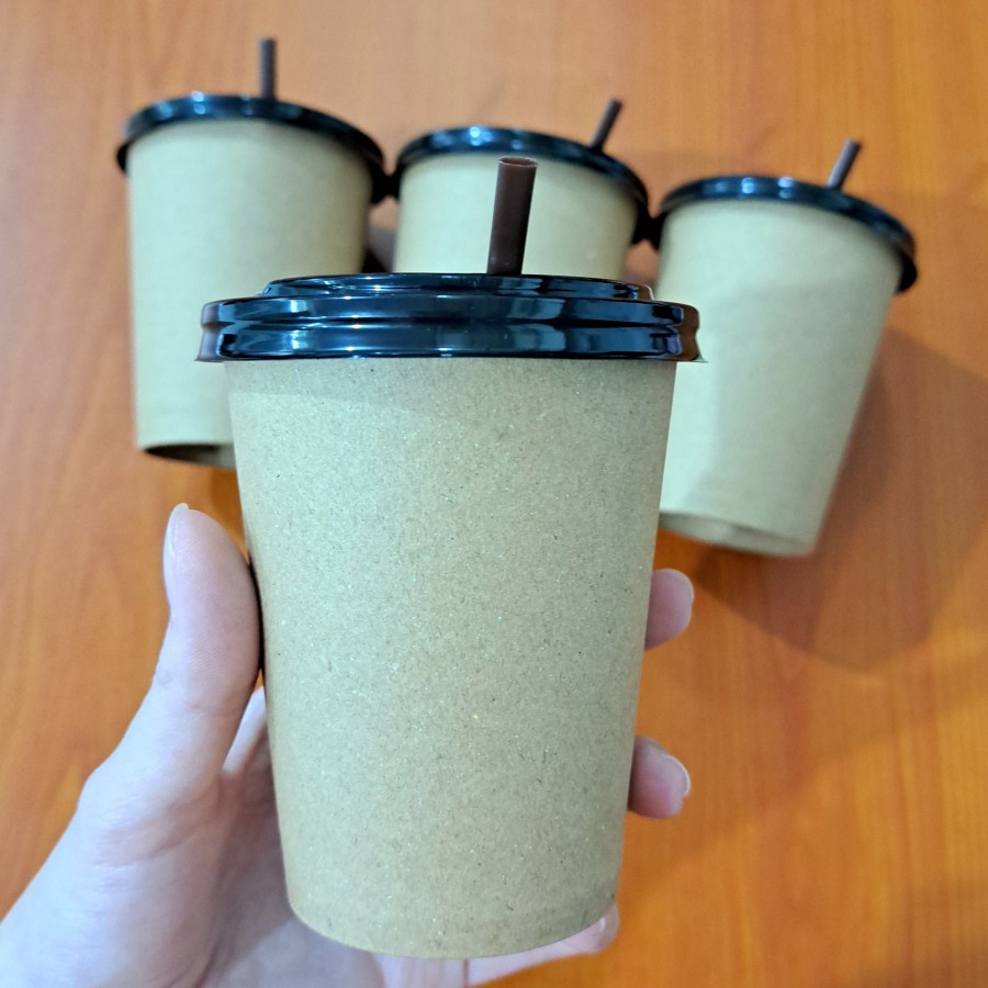 Jual GELAS KERTAS KOPI + TUTUP + SEDOTAN / PAPER CUP 8 OZ COKLAT POLOS 50 PCS | Shopee Indonesia