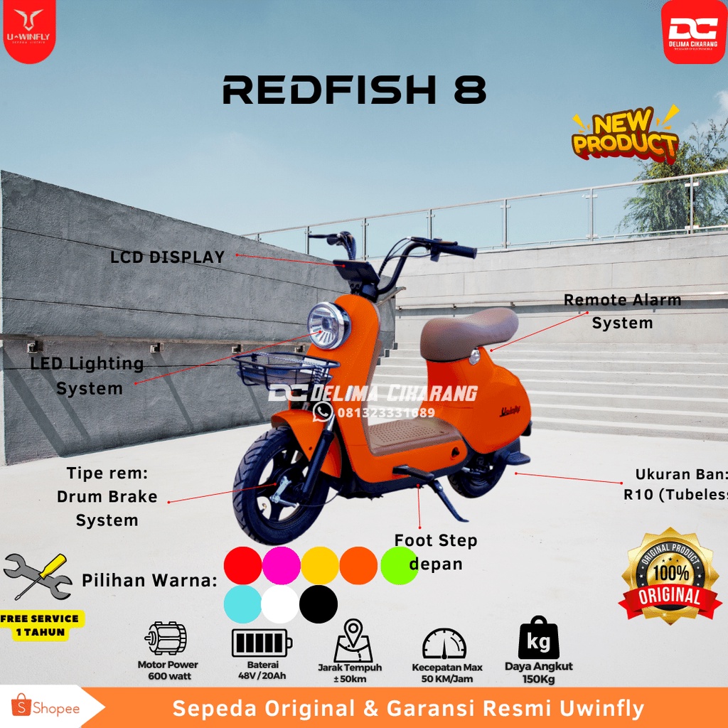 Jual SEPEDA LISTRIK REDFISH 8 / REDFISH 8 / RF-8 GARANSI RESMI | Shopee ...