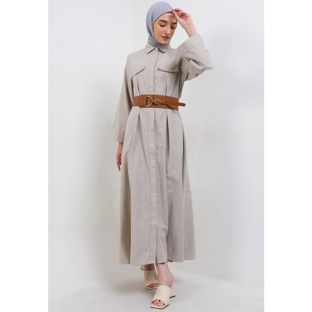 Jual MFMW Dojaket Dress Gamis Khaky Sabuk Coklat | Shopee Indonesia