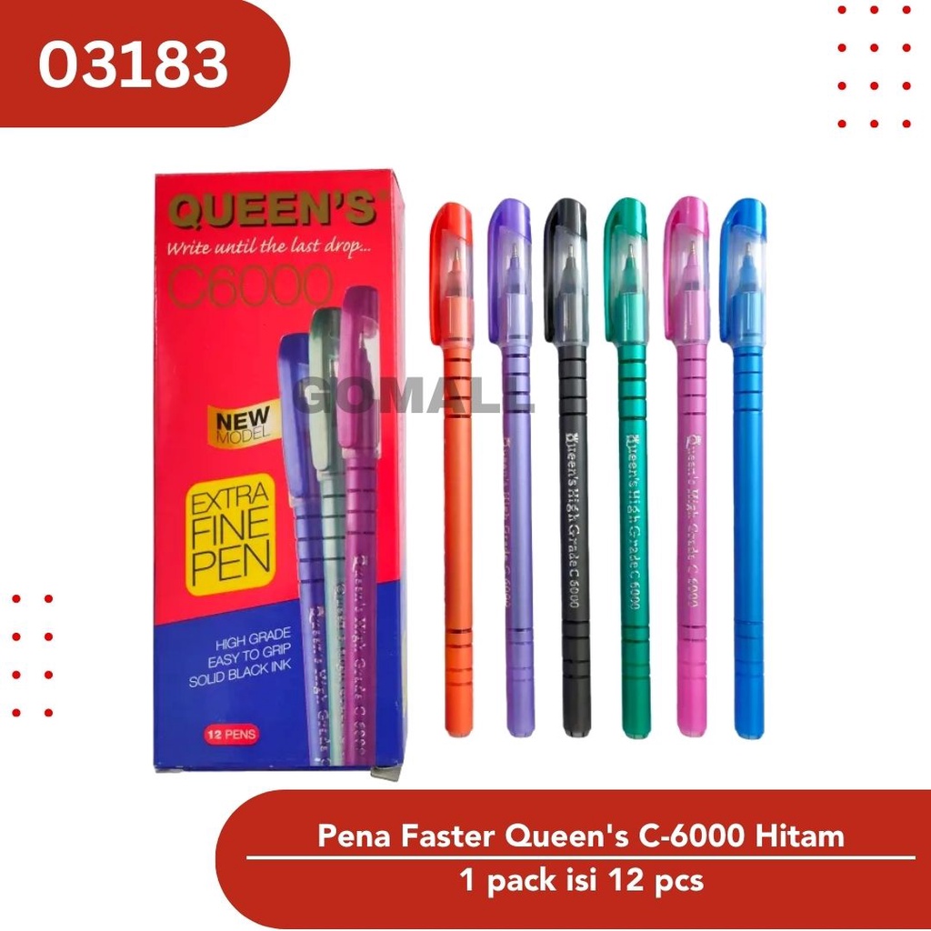 Jual [LUSIN] PENA FASTER QUEENS C6000 hitam isi 12 pcs | Shopee Indonesia