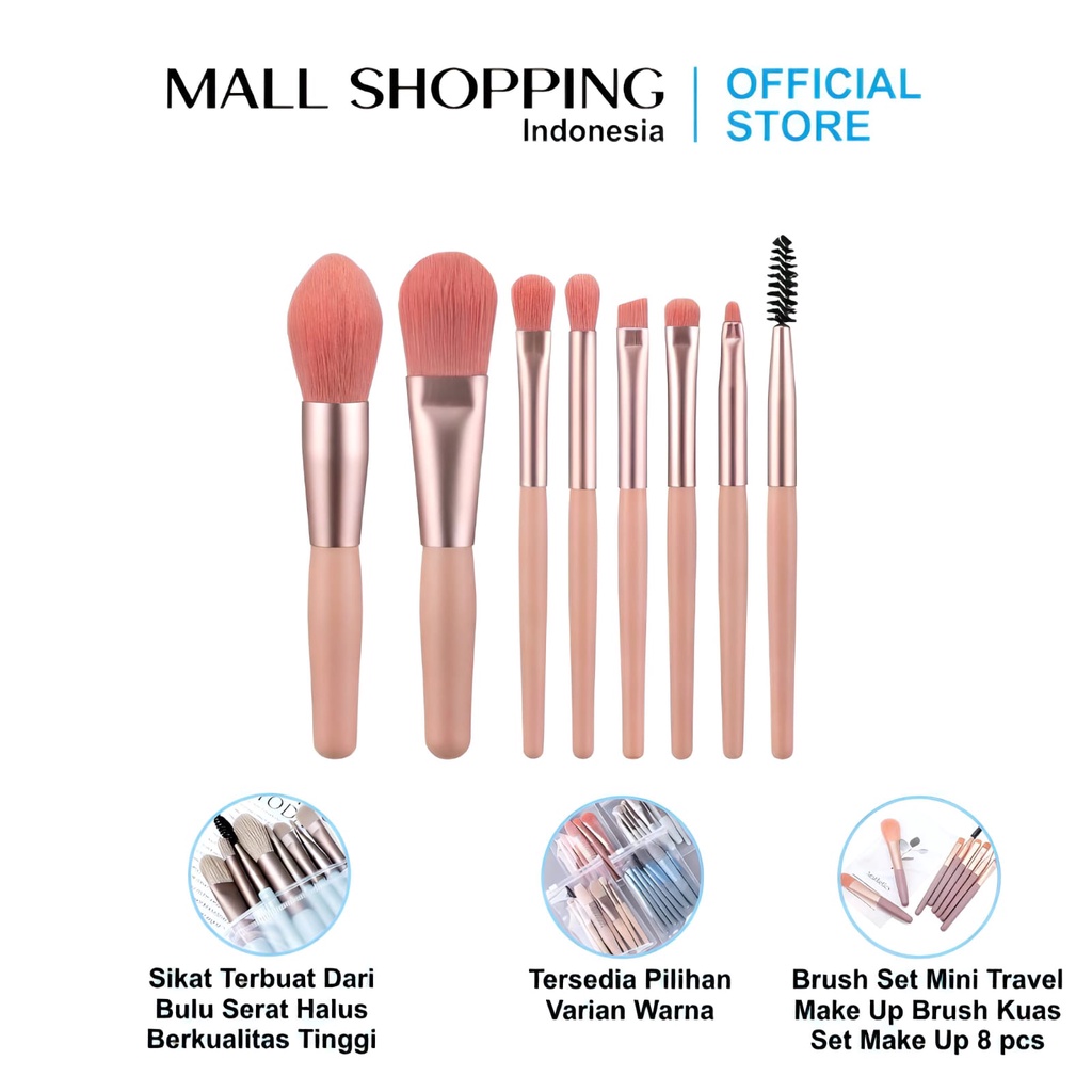 Jual Brush Set Mini Travel Make Up Brush Kuas Set Make Up 8 pcs + Pouch MALLSHOPPING | Shopee ...
