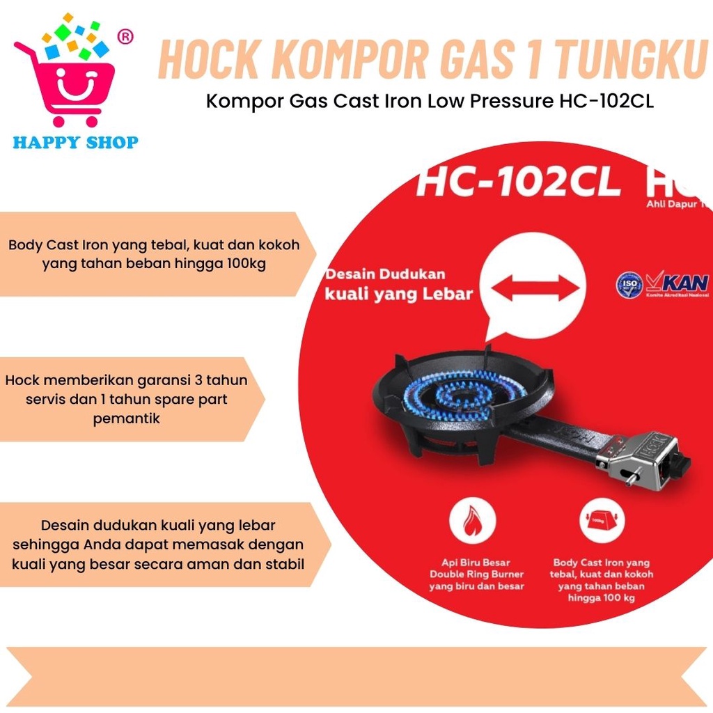 Jual Hock Kompor Gas 1 Tungku Cast Iron Low Pressure HC-102CL | Shopee ...